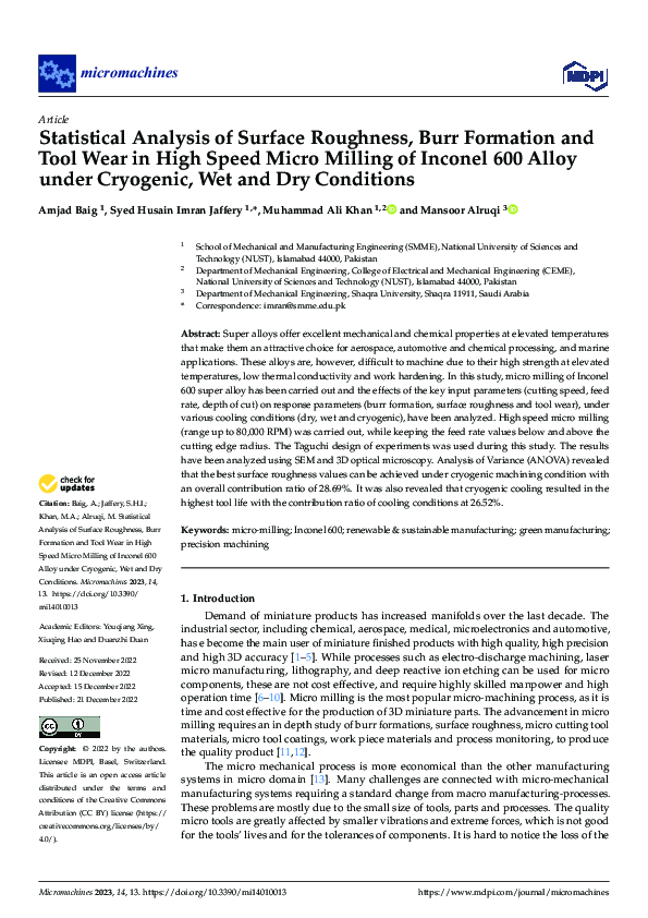 Pdf Statistical Analysis Of Surface Roughness Burr Formation And Tool Wear In High Speed