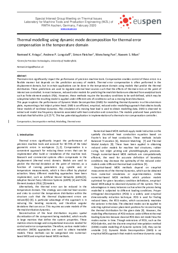 (PDF) Thermal modelling using dynamic mode decomposition for thermal error compensation in the ...