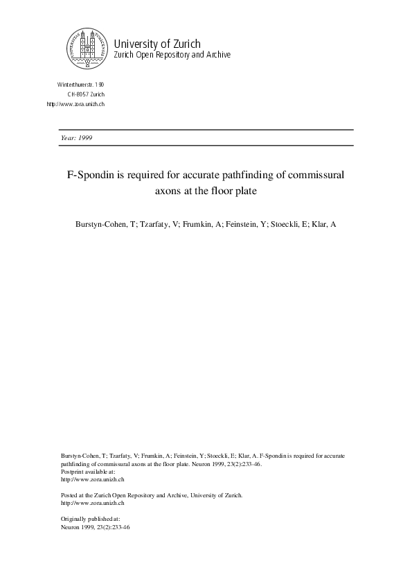 (PDF) F-Spondin Is Required for Accurate Pathfinding of Commissural ...