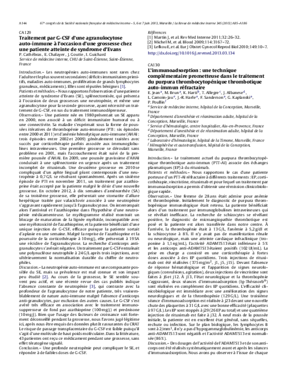 (PDF) Traitement par G-CSF d’une agranulocytose auto-immune à l ...