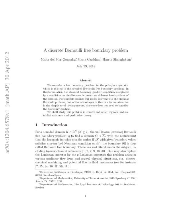 (PDF) A discrete Bernoulli free boundary problem