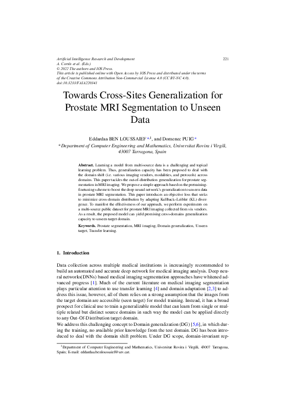 Pdf Towards Cross Sites Generalization For Prostate Mri Segmentation To Unseen Data Eddardaa