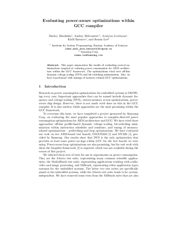 (PDF) Evaluating power-aware optimizations within GCC compiler
