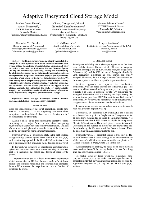 Adaptive encrypted cloud storage model