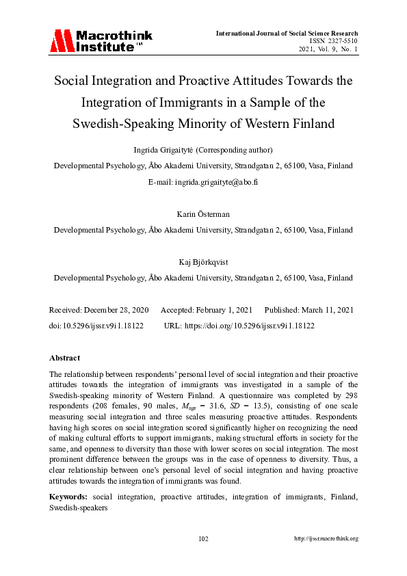 (PDF) Social Integration and Proactive Attitudes towards the ...