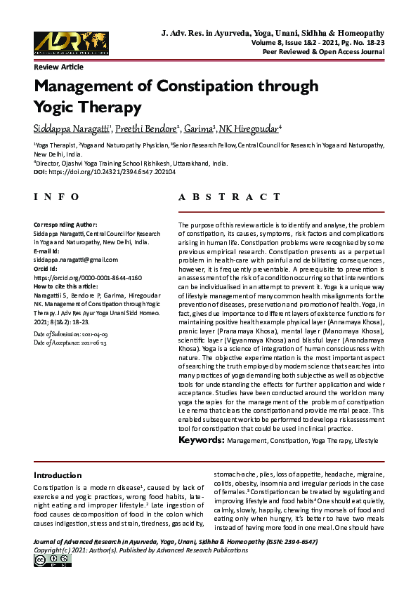 (PDF) Management of Constipation through Yogic Therapy