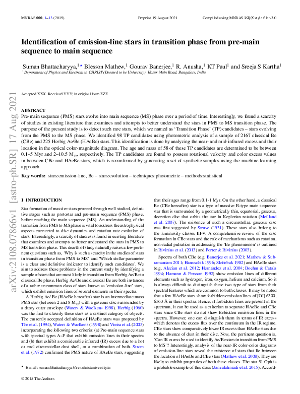 (PDF) Identification of emission-line stars in transition phase from ...