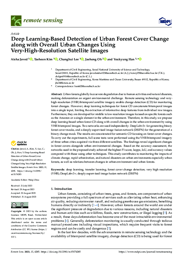 (PDF) Deep Learning-Based Detection of Urban Forest Cover Change along ... (PDF) Deep Learning-Based Detection of Urban Forest Cover Change along ...