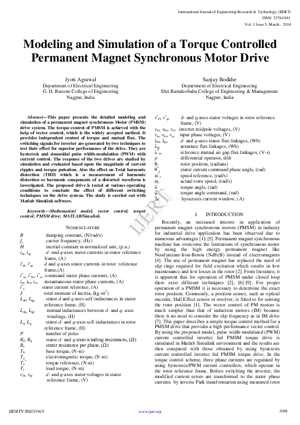 (PDF) Functional modeling and simulation of inverter fed permanent magnet synchronous motor drive