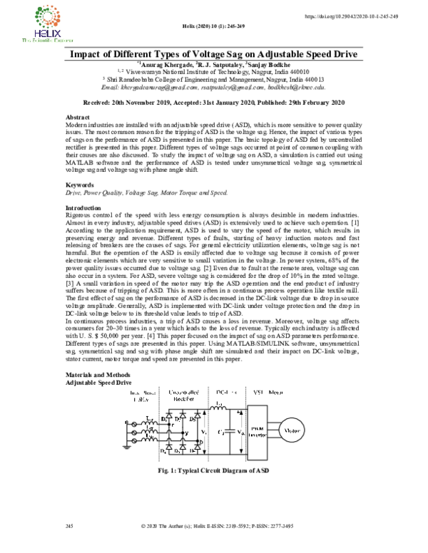 (PDF) Impact of Different Types of Voltage Sag on Adjustable Speed Drive