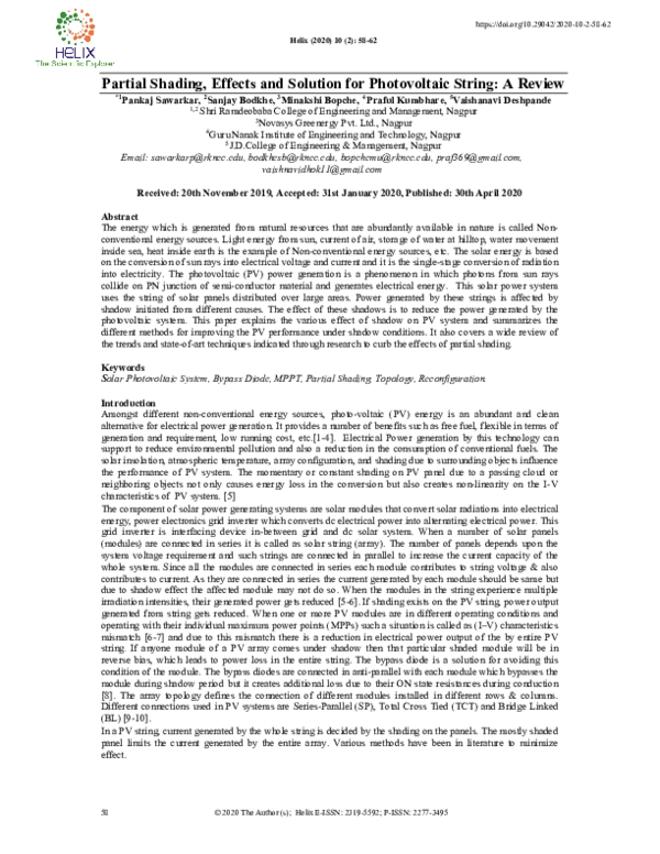 (PDF) Partial Shading, Effects and Solution for Photovoltaic String: A Review
