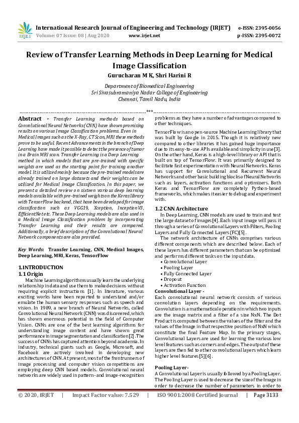 (PDF) Review of Transfer Learning Methods in Deep Learning for Medical Image Classification