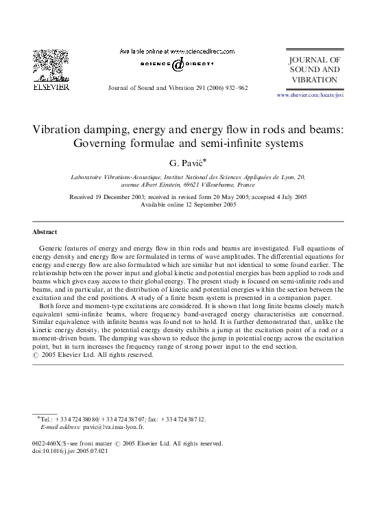 Pdf Vibration Damping Energy And Energy Flow In Rods And Beams Governing Formulae And Semi