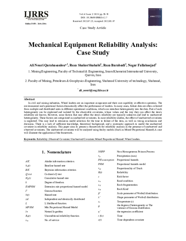 (PDF) Mechanical Equipment Reliability Analysis: Case Study