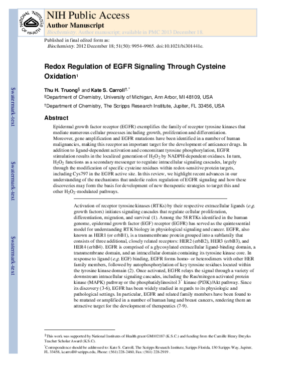 (PDF) Redox Regulation of Epidermal Growth Factor Receptor Signaling ...
