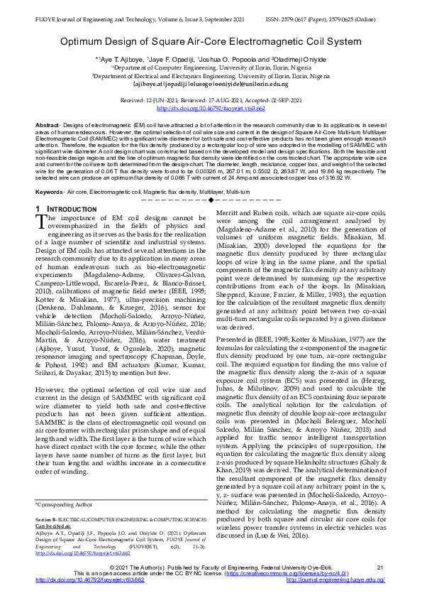 (PDF) Optimum Design of Square Air-Core Electromagnetic Coil System