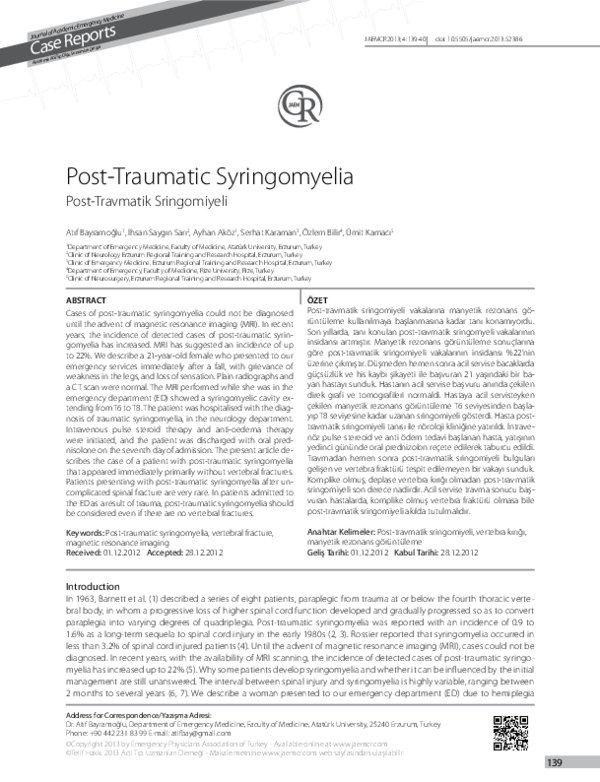 (PDF) Post-Traumatic Syringomyelia