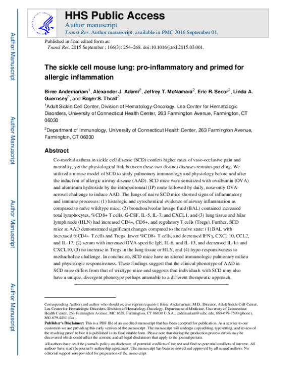 (PDF) The sickle cell mouse lung: proinflammatory and primed for ...