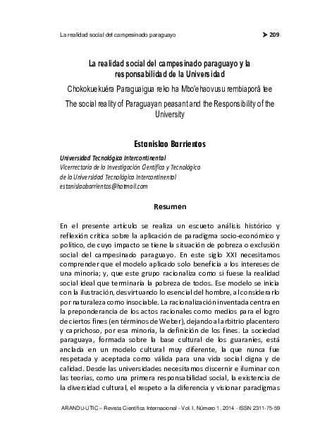 (PDF) La realidad social del campesinado paraguayo y la responsabilidad de la Universidad