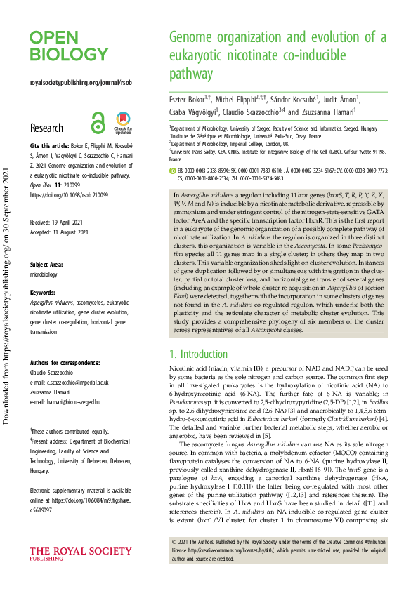(PDF) Genome organization and evolution of a eukaryotic nicotinate co ...