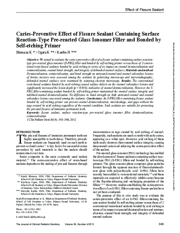 Pdf Caries Preventive Effect Of Fissure Sealant Containing Surface Reaction Type Pre Reacted