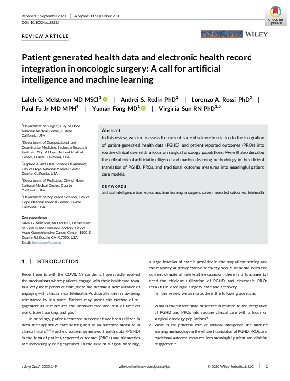 (PDF) Patient generated health data and electronic health record ...