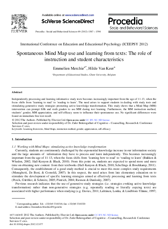 (PDF) Spontaneous Mind Map Use and Learning from Texts: The Role of ...