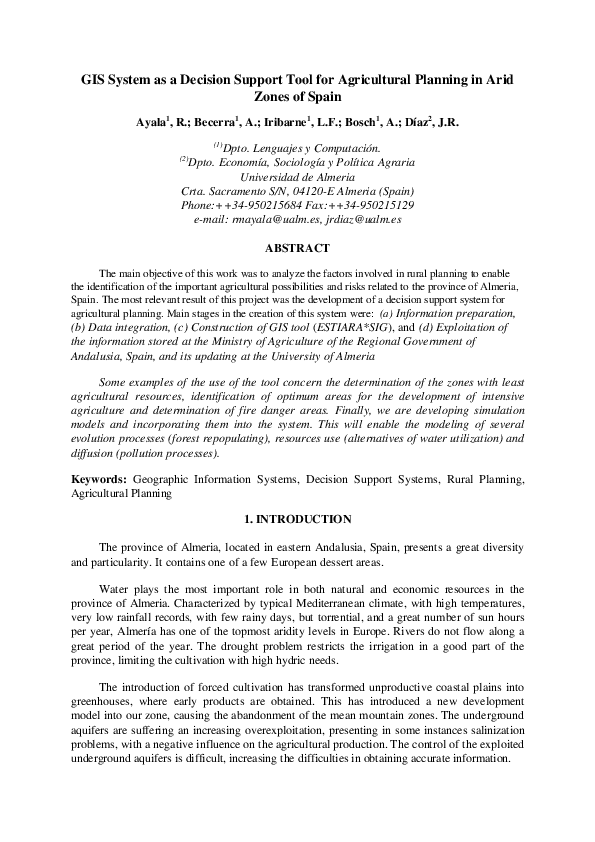 (PDF) GIS System as a Decision Support Tool for Agricultural Planning in Arid Zones of Spain ...