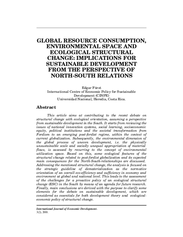 (PDF) Global Resource Consumption, Environmental Space and Ecological ...