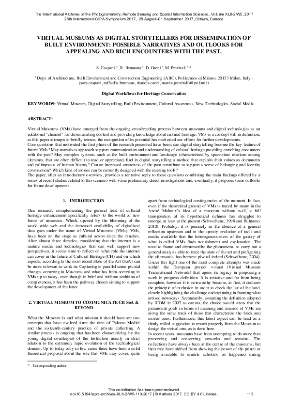 (PDF) Virtual Museums as Digital Storytellers for Dissemination of Built Environment: Possible ...