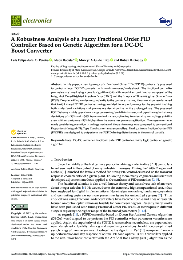 (PDF) A Robustness Analysis of a Fuzzy Fractional Order PID Controller Based on Genetic ...