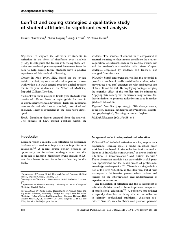 (PDF) Conflict and coping strategies: a qualitative study of student ...