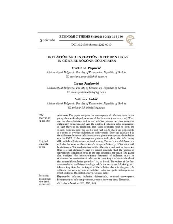 (PDF) Inflation and Inflation Differentials in Core Eurozone Countries