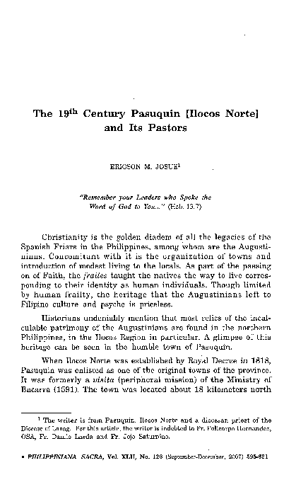 (PDF) The 19th Century Pasuquin [Ilocos Norte] and Its Pastors