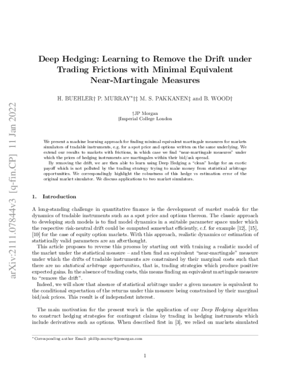 (PDF) Deep Hedging: Learning to Remove the Drift under Trading ...