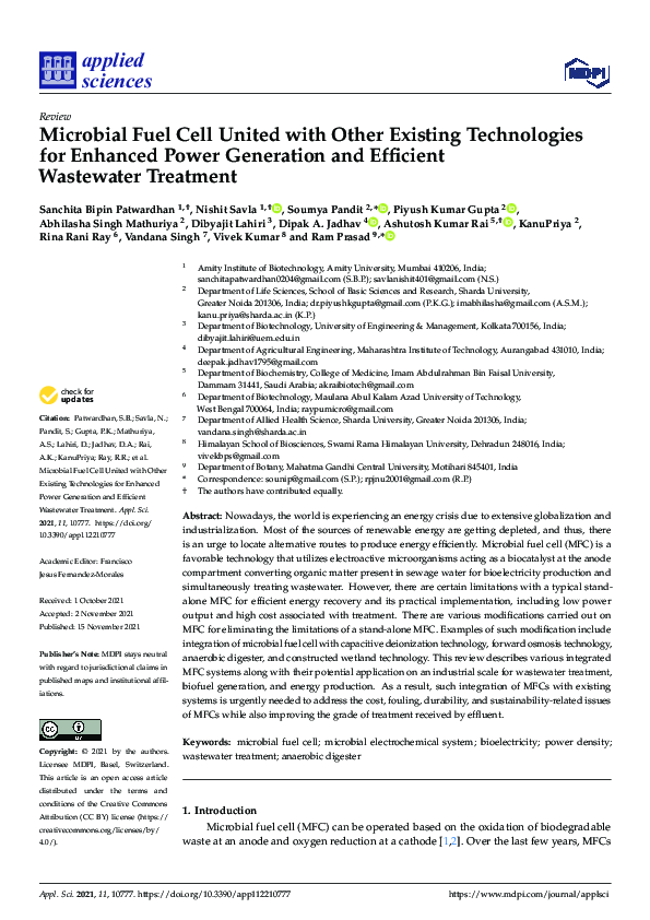 (PDF) Microbial Fuel Cell United with Other Existing Technologies for ...