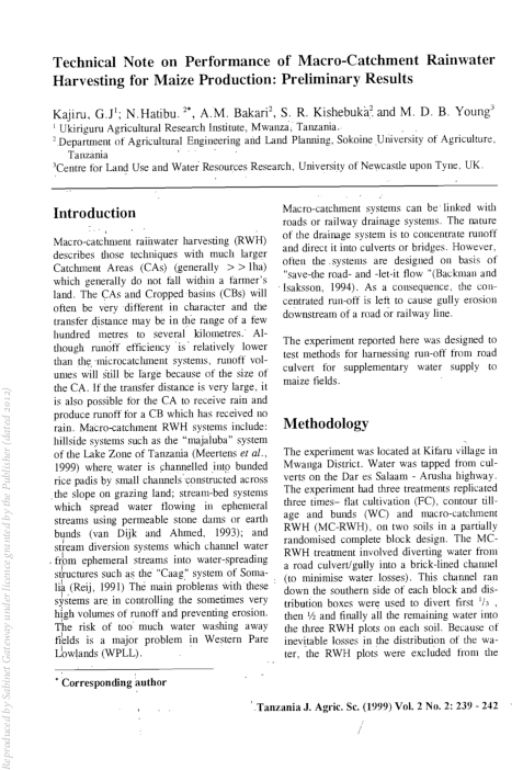 (PDF) Technical Note on Performance of Macro-Catchment Rainwater ...