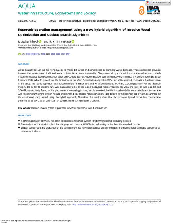 (PDF) Reservoir operation management using a new hybrid algorithm of Invasive Weed Optimization ...