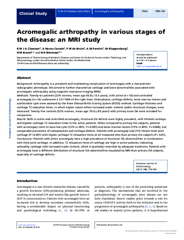 (PDF) Acromegalic arthropathy in various stages of the disease: an MRI ...