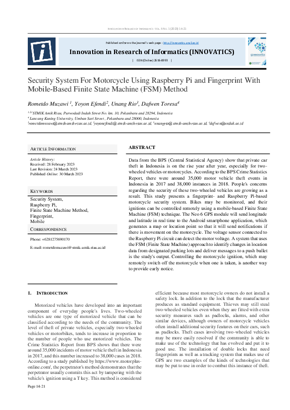 (PDF) Security System For Motorcycle Using Raspberry Pi and Fingerprint ...