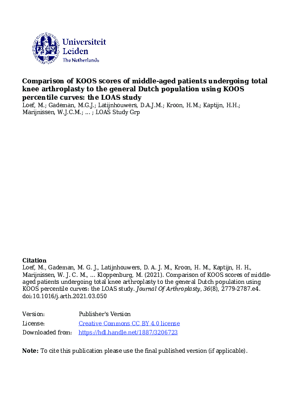 (PDF) Comparison of KOOS Scores of Middle-Aged Patients Undergoing ...