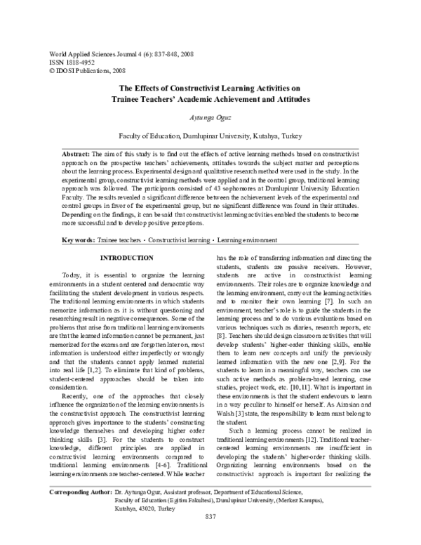 (PDF) The Effects of Constructivist Learning Activities on Trainee Teachers' Academic ...