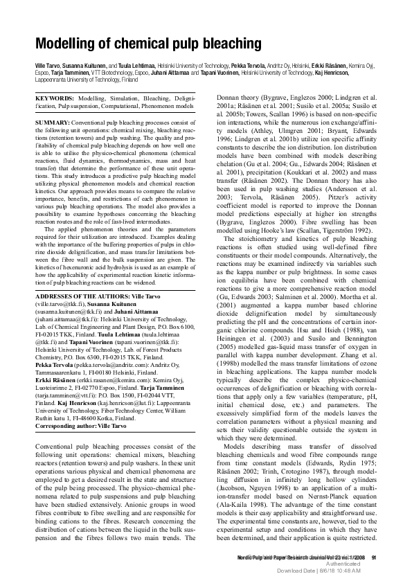 (PDF) Modelling of chemical pulp bleaching