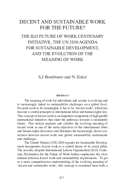 (PDF) Decent and Sustainable Work for the Future? The ILO Future of ...