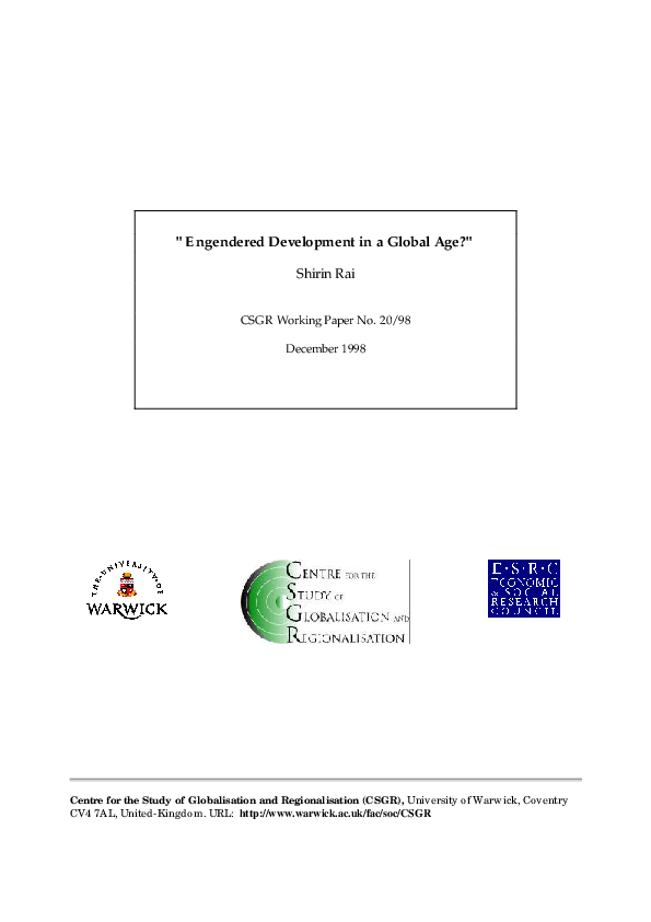 (PDF) Engendered Development in a Global Age?