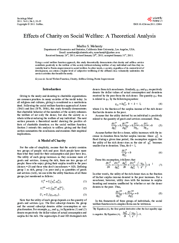 (PDF) Effects of Charity on Social Welfare: a Theoretical Analysis