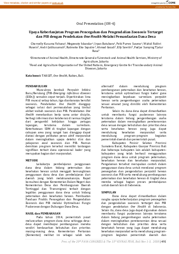 (PDF) OH-4 Upaya Keberlanjutan Program Pencegahan dan Pengendalian Zoonosis Tertarget dan PIB ...