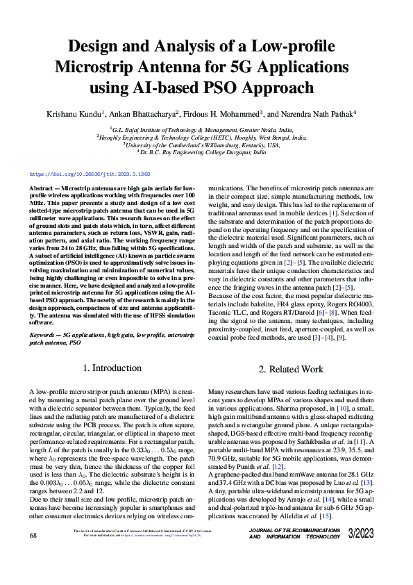 (PDF) Design and Analysis of a Low-profile Microstrip Antenna for 5G Applications using AI-based ...