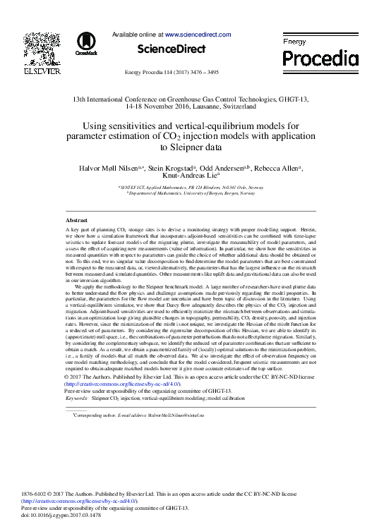 Pdf Using Sensitivities And Vertical Equilibrium Models For Parameter Estimation Of Co2