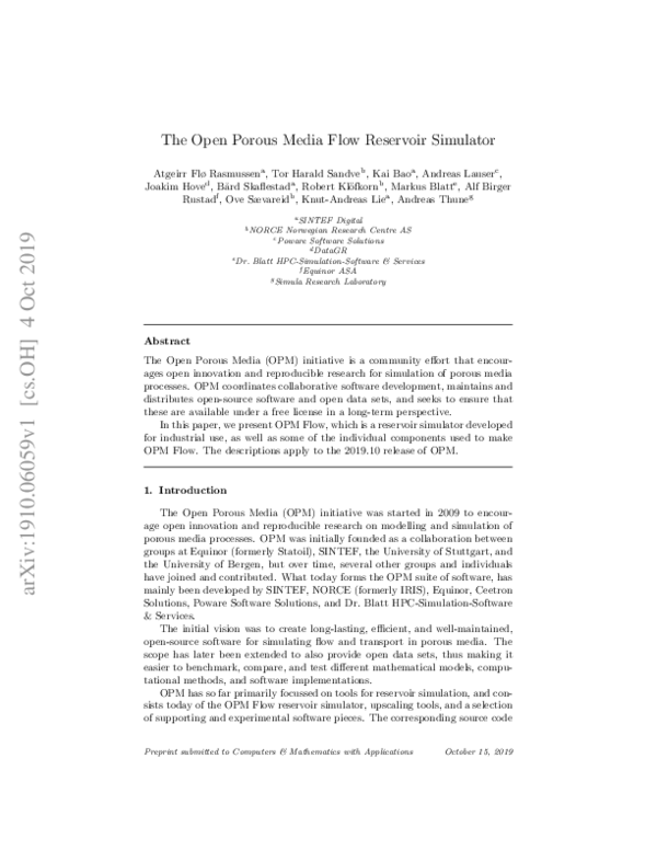 (PDF) The Open Porous Media Flow reservoir simulator